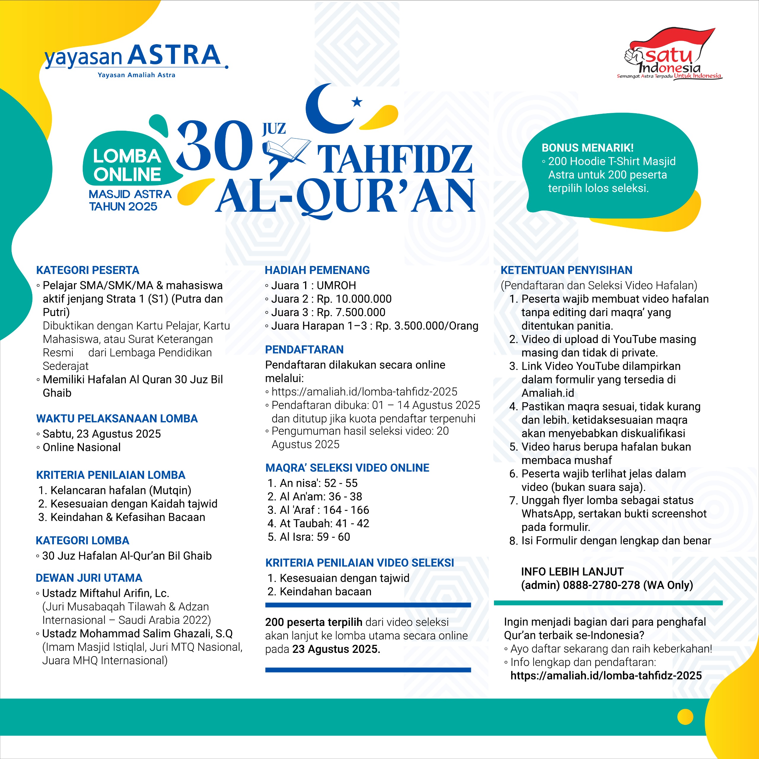 Lomba Online Tahfidz Al Quran 30 Juz Tingkat Nasional - Masjid Astra 2025 | Amaliah.id